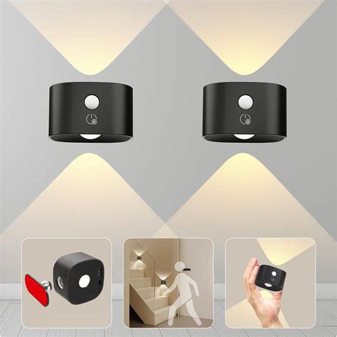 Motion Sensor Wall Sconces Of 2pcs Cordless Auto Motion Activated Led