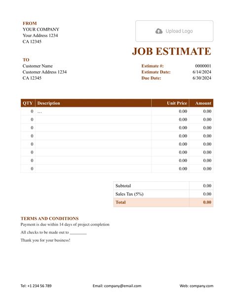Windows 8 Work Estimate Templates