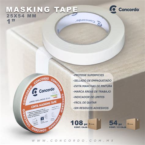 Caja De Cinta Masking Tape 54mx25mm Color Blanco 1pulgada Concordo