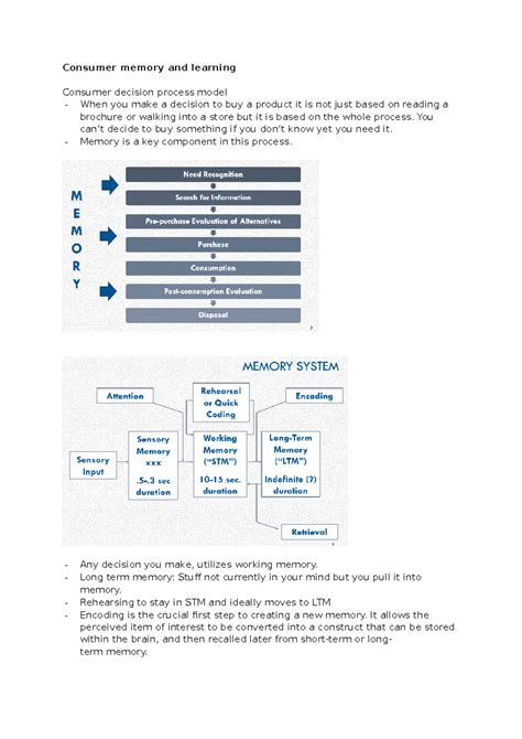 Consumer Memory And Learning Consumer Memory And Learning Consumer Decision Process Model