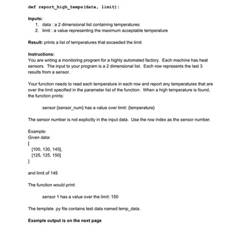 Solved Def Reporthightemps Data Limit Inputs 1 Data