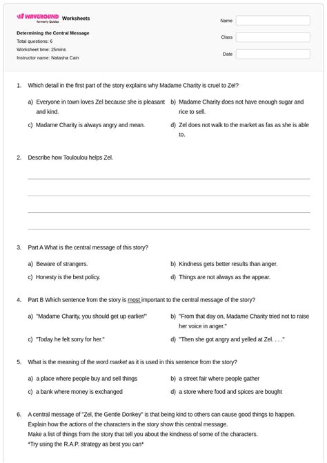 50 Central Message Worksheets For Grade 3 On Wayground Free And Printable