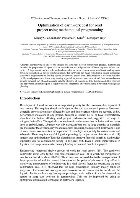 Pdf Optimization Of Earthwork Cost For Road Project Using Mathematical Programming