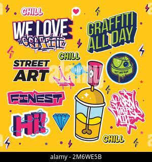 A Set Of Colorful Graffiti Art Sticker Designs Cool Urban Street Art