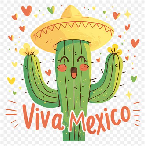 Viva Mexico Happy Cactus With Sombrero Celebrating Viva Mexico Png