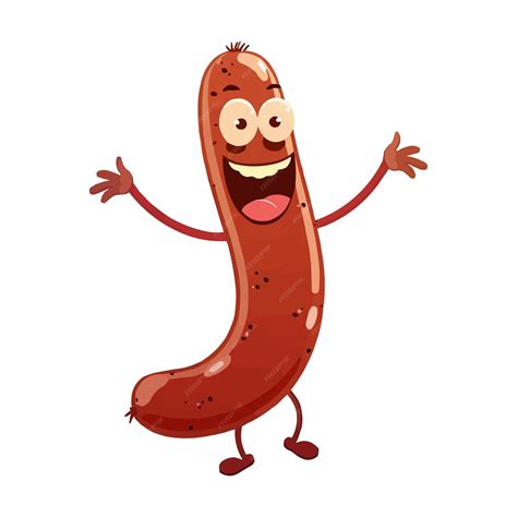 Premium Vector Vector Happy Sausage Cartoon Character With Arms And