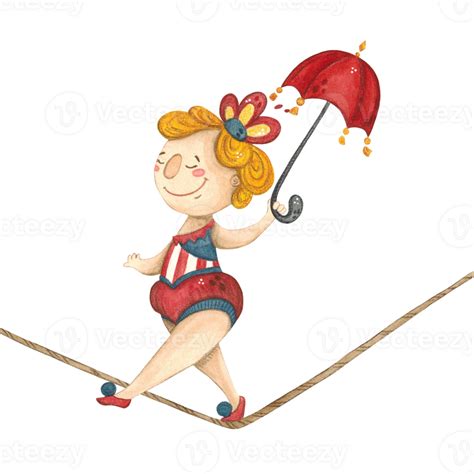 A Girl In A Beautiful Retro Circus Costume With Blond Hair Walks Along A Tightrope With An