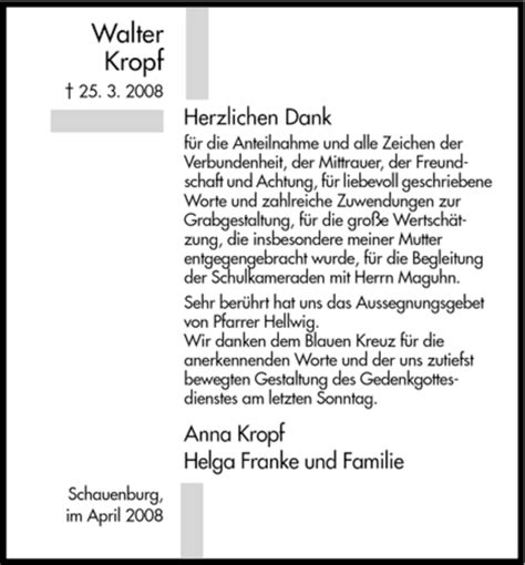 Traueranzeigen Von Walter Kropf Trauer Hna De