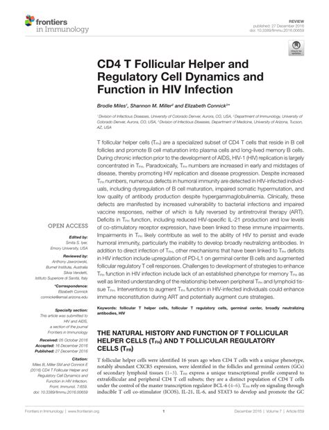[pdf] Cd4 T Follicular Helper And Regulatory Cell Dynamics And Function In Hiv Infection