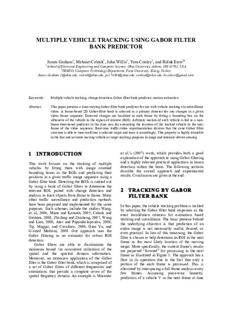 Pdf Multiple Vehicle Tracking Using Gabor Filter Bank Predictor