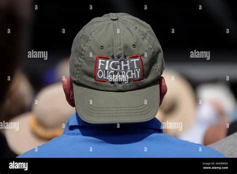 Los Angeles Ca Usa April 12 2025 A Fight Oligarchy Hat Is Shown