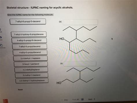 Solved Skeletal Structure Iupac Naming For Acyclic Alcohols