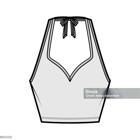 탱크 홀터 연인 목 크롭 탑 기술 패션 일러스트 와 활 슬림 핏 허리 길이 플랫 의류 0명에 대한 스톡 벡터 아트 및 기타 이미지 0명 검은색 드레스 Istock