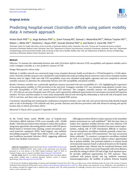 Pdf Predicting Hospital Onset Clostridium Difficile Using Patient