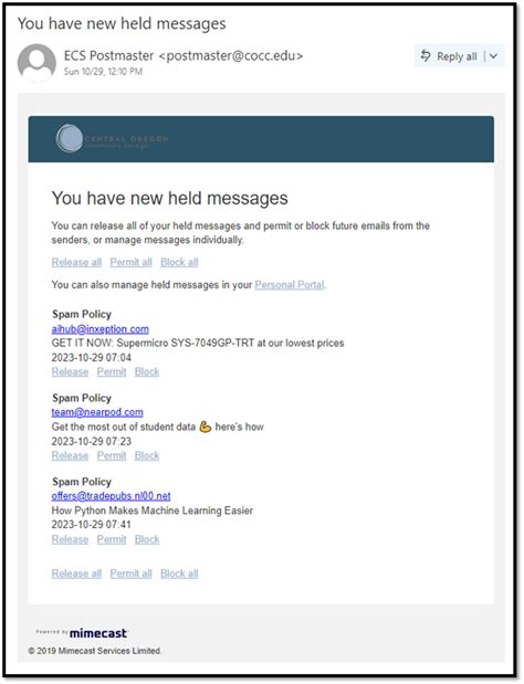 Email Spam Filter Central Oregon Community College