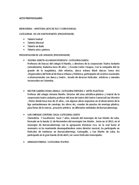 Acto Protocolario Imprimir Pdf Bailes Las Artes