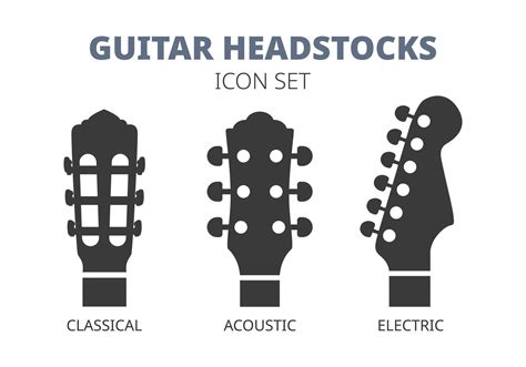 Guitar Headstock Black Silhouette Icon Set Classical Guitar Acoustic