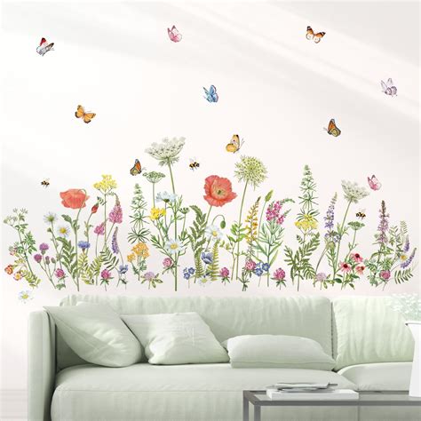 72pcs Boho Flowers Wall Decals Wildflower Grass Stickers
