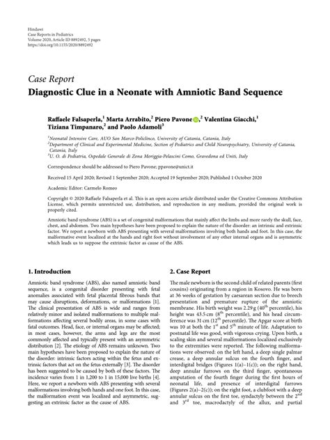 Pdf Diagnostic Clue In A Neonate With Amniotic Band Sequence