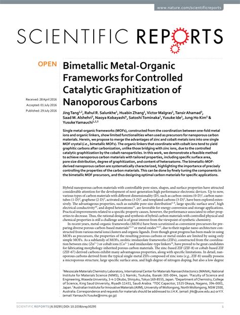 Pdf Bimetallic Metal Organic Frameworks For Controlled Catalytic Graphitization Of Nanoporous