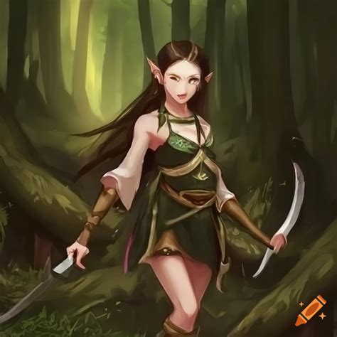 Half Asian Female Elf In A Tunic Wielding A Sickle In A Forest On Craiyon