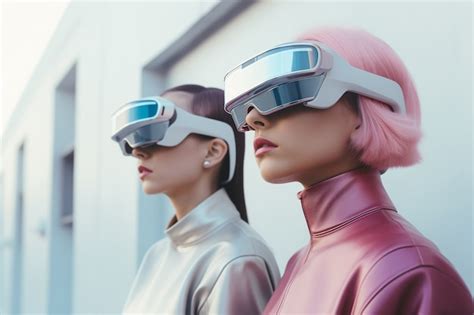 People Wearing Futuristic High Tech Virtual Reality Glasses Ai