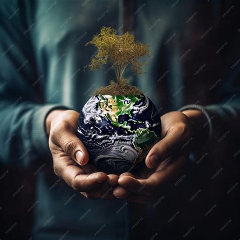 A Person Holding A Small Earth With A Tree Growing Out Of It Premium