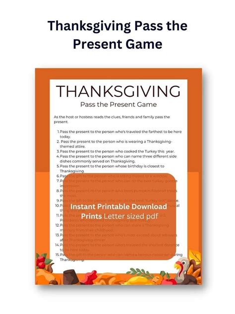 Thanksgiving Pass The Present Game Thanksgiving Party Printable Game