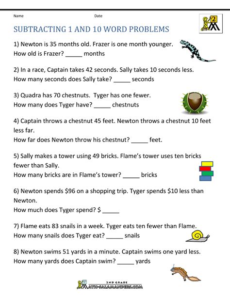 Subtraction Worksheet Word Problems