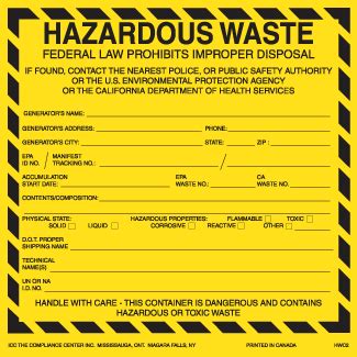 Hazardous Waste Label 8 X 5 Thermalabel Blank Icc Compliance
