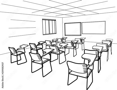 Empty Classroom Line Drawing Vector Stock Vector Adobe Stock