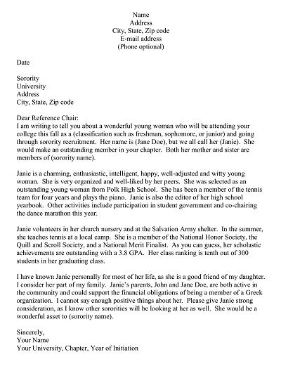 40 Free Sorority Letters Of Recommendation Templates Pdf Word