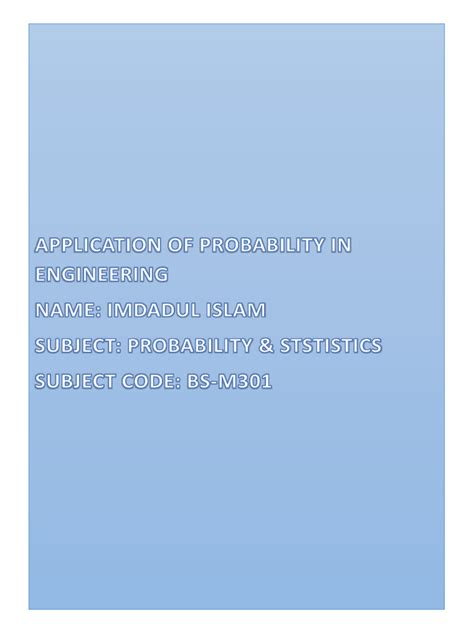Application Of Probability In Engineering Pdf Probability