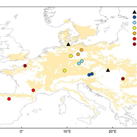 Geographical Distribution Of Beech Provenances Colored Circles And