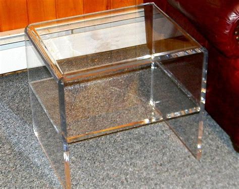 Clear Acrylic Side Table With Shelf Waterfall Edge Design End Table 20 H X 14d X 20w In 34