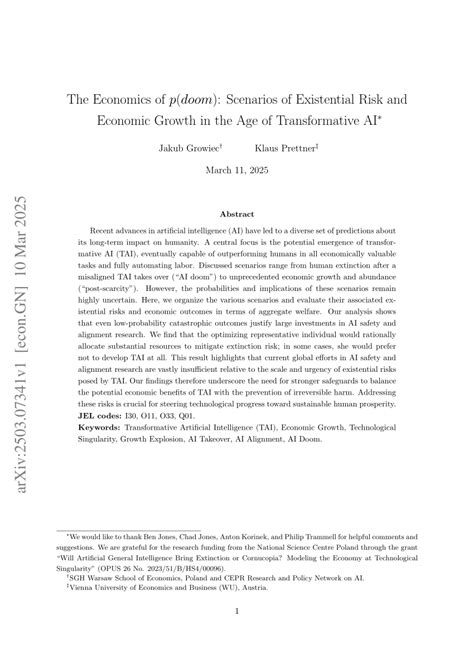 Pdf The Economics Of Pdoom Scenarios Of Existential Risk And Economic Growth In The Age Of