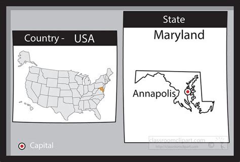 Us State Maps Clipart Annapolis Maryland State Us Map With Capital Bw Gray