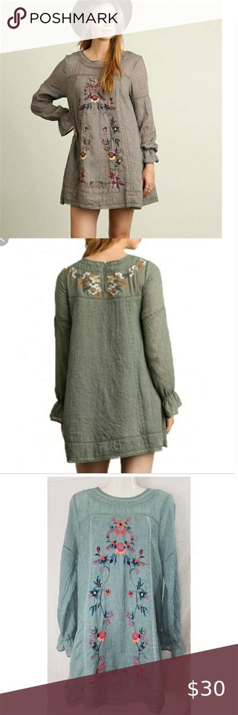 Umgee Embroidered Dress Bohemian Style In Sage