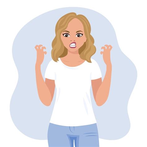 A Blonde Woman With An Angry Expression Gesticulates With Her Hands