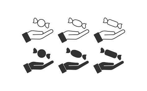 손바닥과 사탕 아이콘을 엽니다 손과 롤리팝 기호 사인은 디저트 벡터를 제공합니다 0명에 대한 스톡 벡터 아트 및 기타 이미지 0명 가지 식물 부위 개체 그룹 Istock