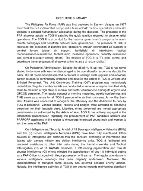 Sample Of Executive Summary United States Air Force Military