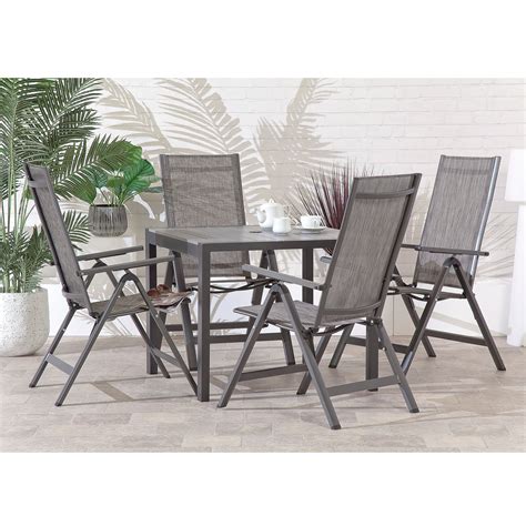 Adrano 4 Seat Reclining Aluminium Dining Set Sefton Meadows Garden Centre
