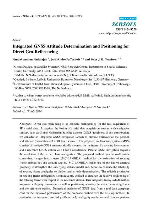 Pdf Integrated Gnss Attitude Determination And Positioning For Direct Geo Referencing