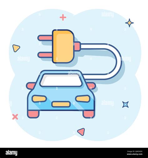 Vector Cartoon Electro Car Icon In Comic Style Electric Automobile Vehicle Illustration