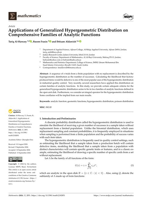 Pdf Applications Of Generalized Hypergeometric Distribution On