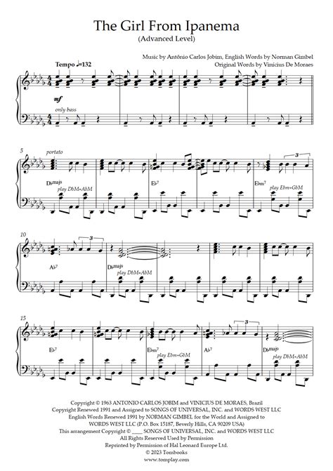 The Girl From Ipanema Advanced Level Solo Accordion Jobim