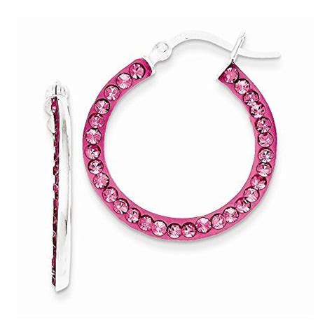 Sterling Silver Stellux Crystal Pink Hoop Earrings Click Image To