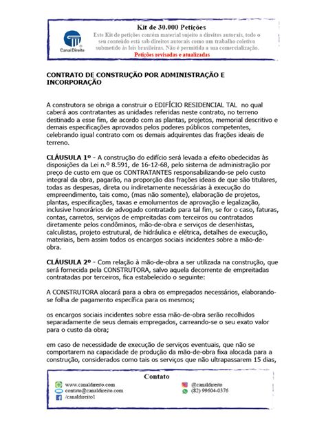 Modelo De Contrato De Construção Por Administração E Incorporação
