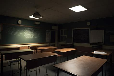 Premium Photo Empty Classroom With Lights Dimmed And Blackboard In The Foreground Created With