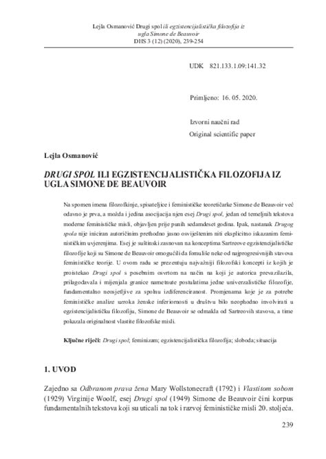 Pdf The Second Sex Or Existentialist Philosophy From The Perspective